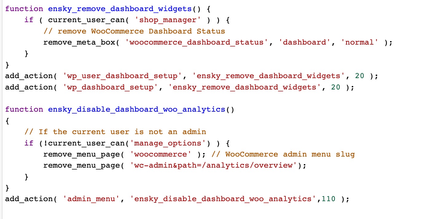 Wordpress后台屏蔽掉woocommerce与analytics菜单 Ensky的跨境笔记